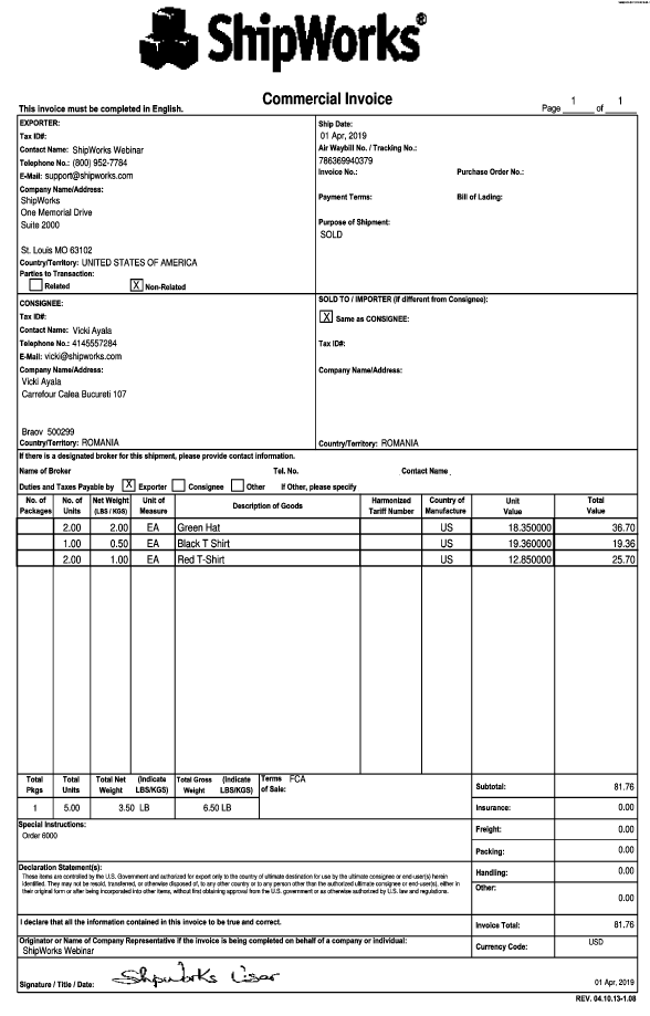 Fedex Commercial Invoice